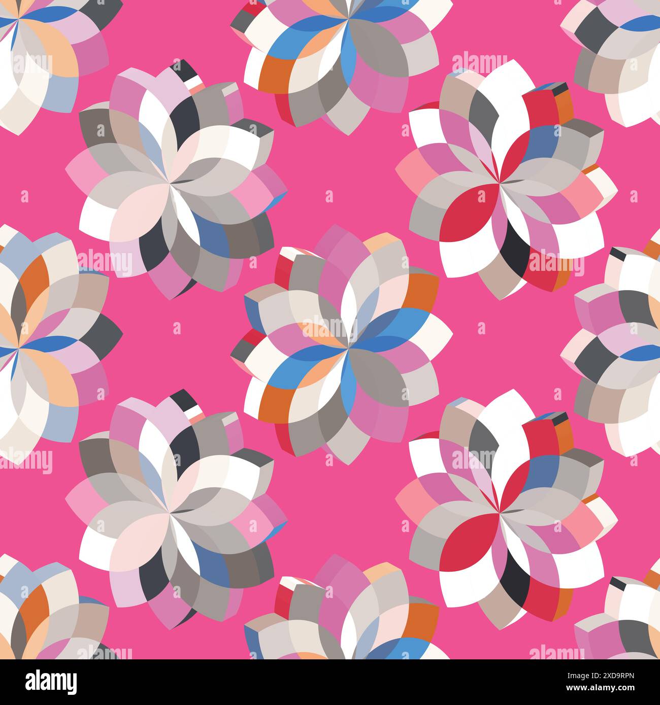 Geometric flower pattern with vibrant colors on pink background ...