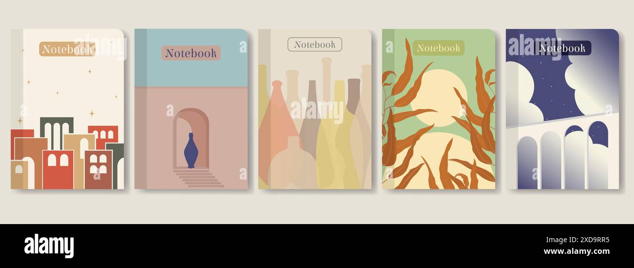 Notebook cover collection for school with colorful elements. Diary ...