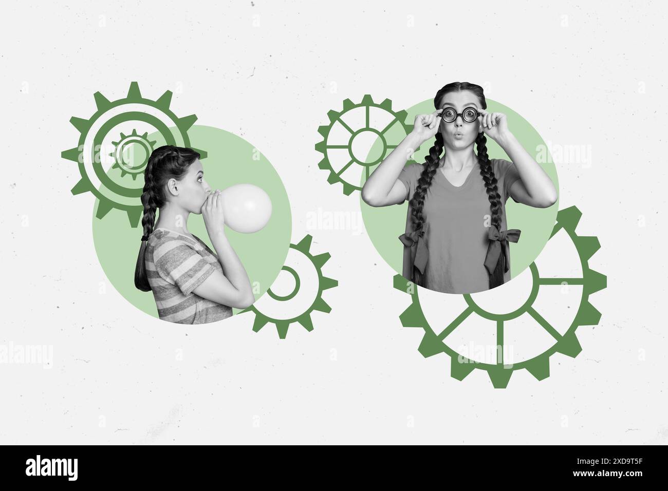 Composite photo collage of astonished girl geek hold glasses other ...