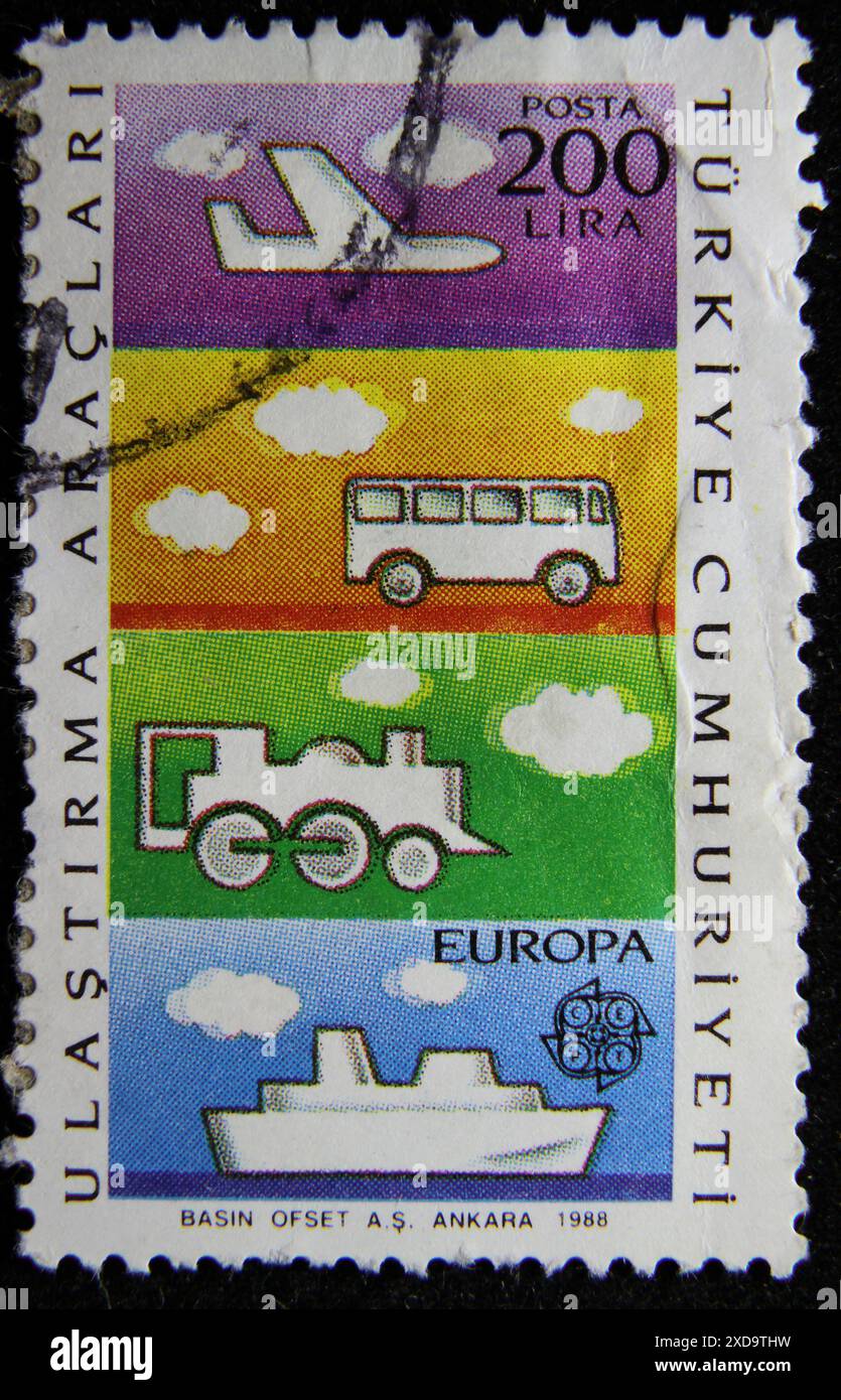 ISTANBUL, TURKEY - DECEMBER 27, 2020: Turkish stamp shows Modes of ...