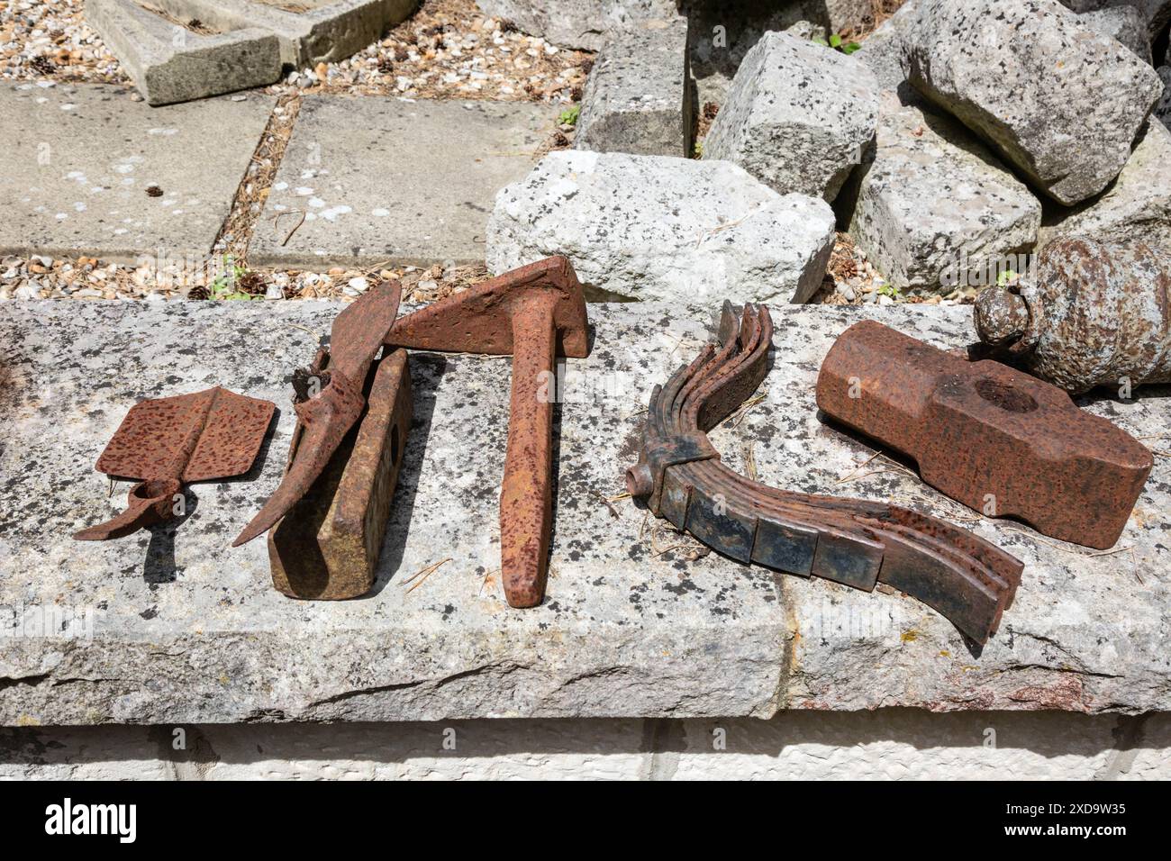 Old iron tools on display, Portland Museum, Dorset, UK 2024 Stock Photo ...