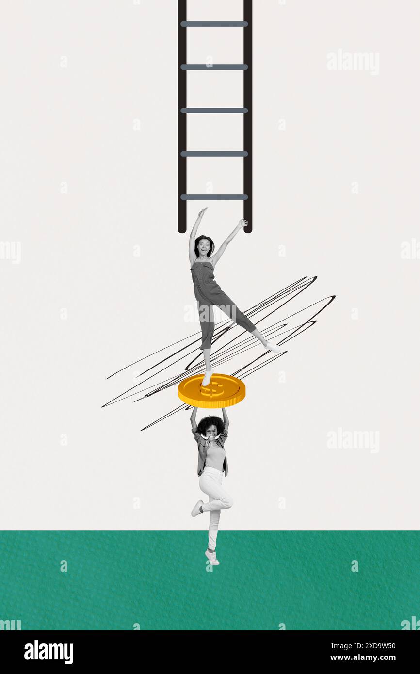 Composite trend artwork sketch collage of office two young lady work ...