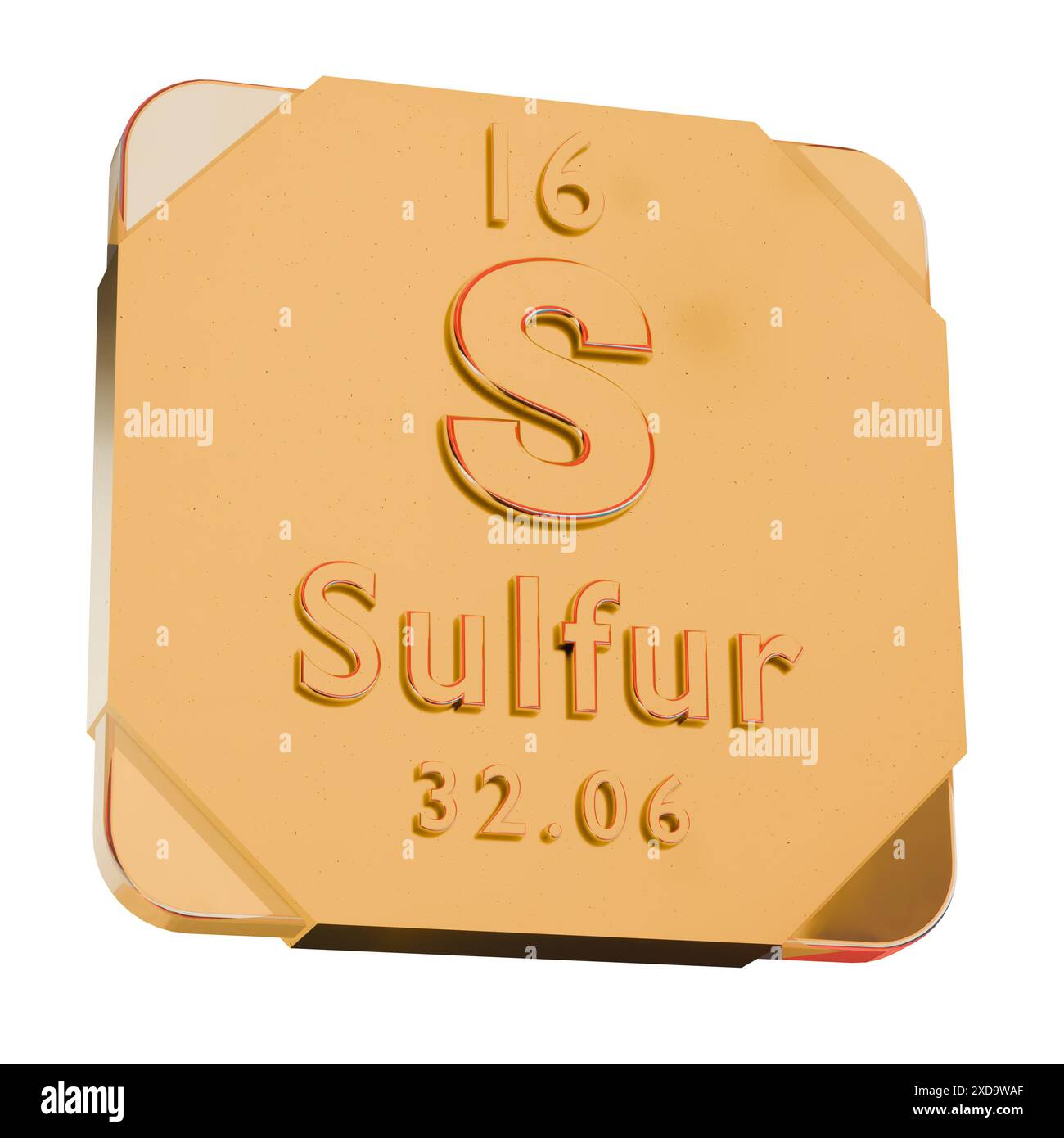 3D Golden Icon - Sulfur (S) Element from Periodic Table Stock Photo - Alamy