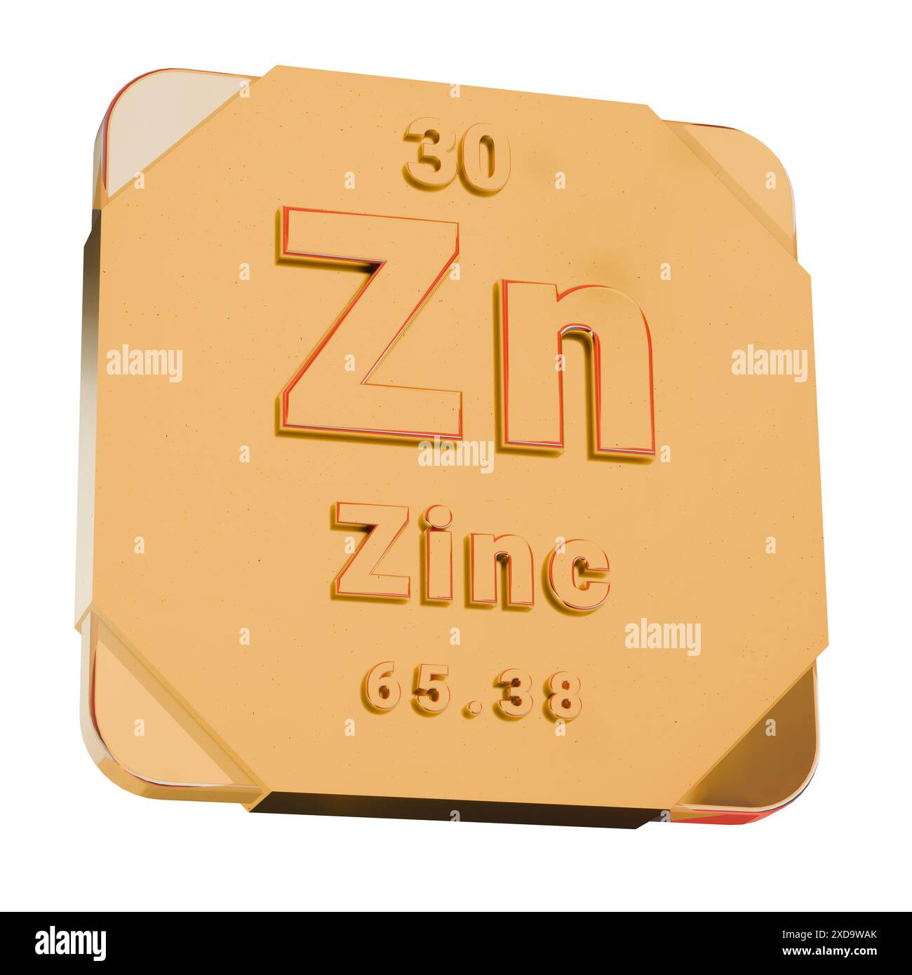 3D Golden Icon - Zinc (Zn) Element from Periodic Table Stock Photo - Alamy