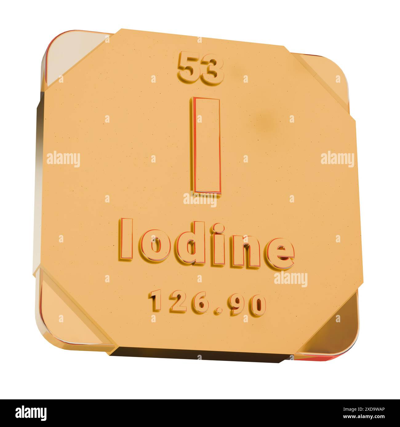 3D Golden Icon - Iodine (I) Element from Periodic Table Stock Photo - Alamy