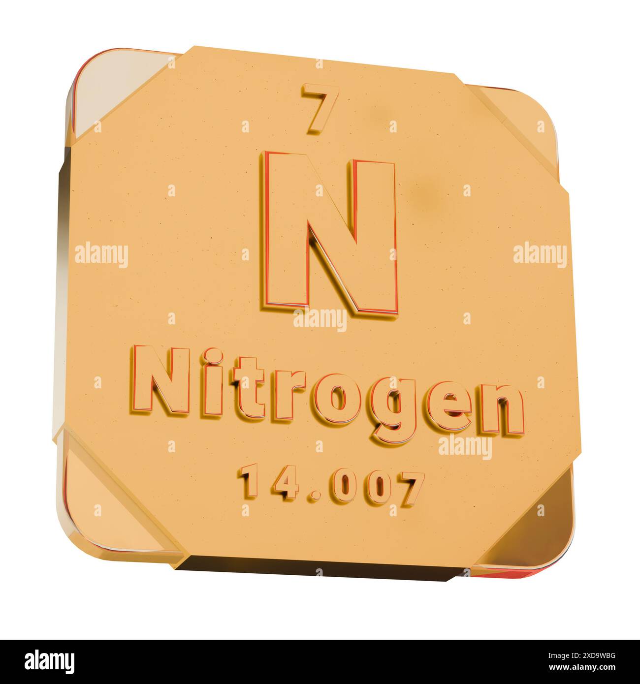 3D Golden Icon - Nitrogen (N) Element from Periodic Table Stock Photo ...