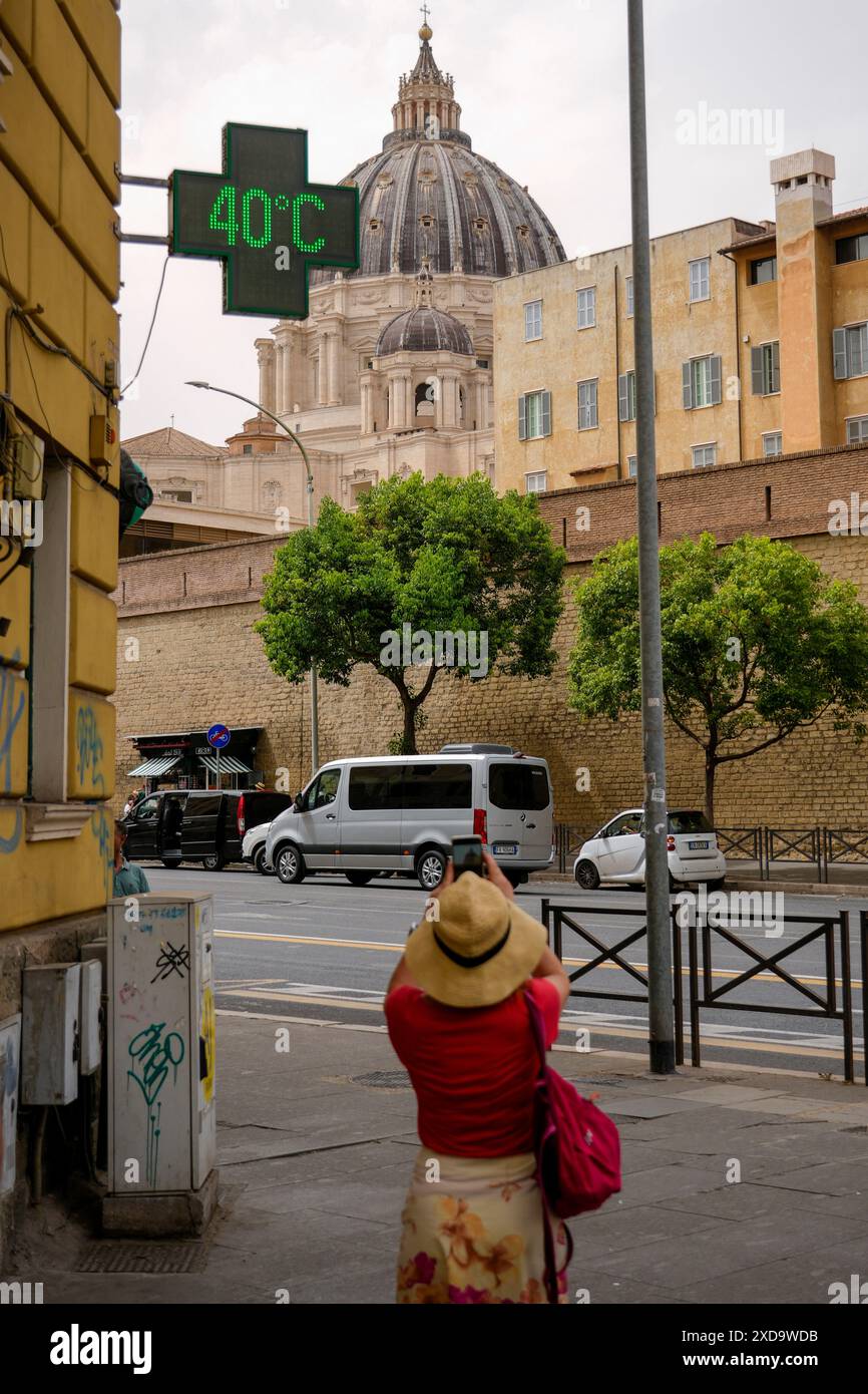 A thermometer, backdropped by the dome of St. Peter's Basilica ...