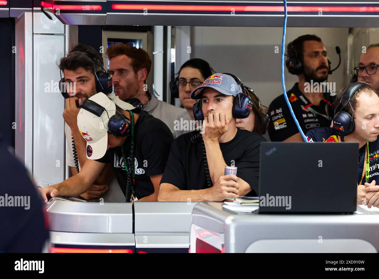MotoGP rider Marc Marquez in the Red Bull Racing garage, box, during ...