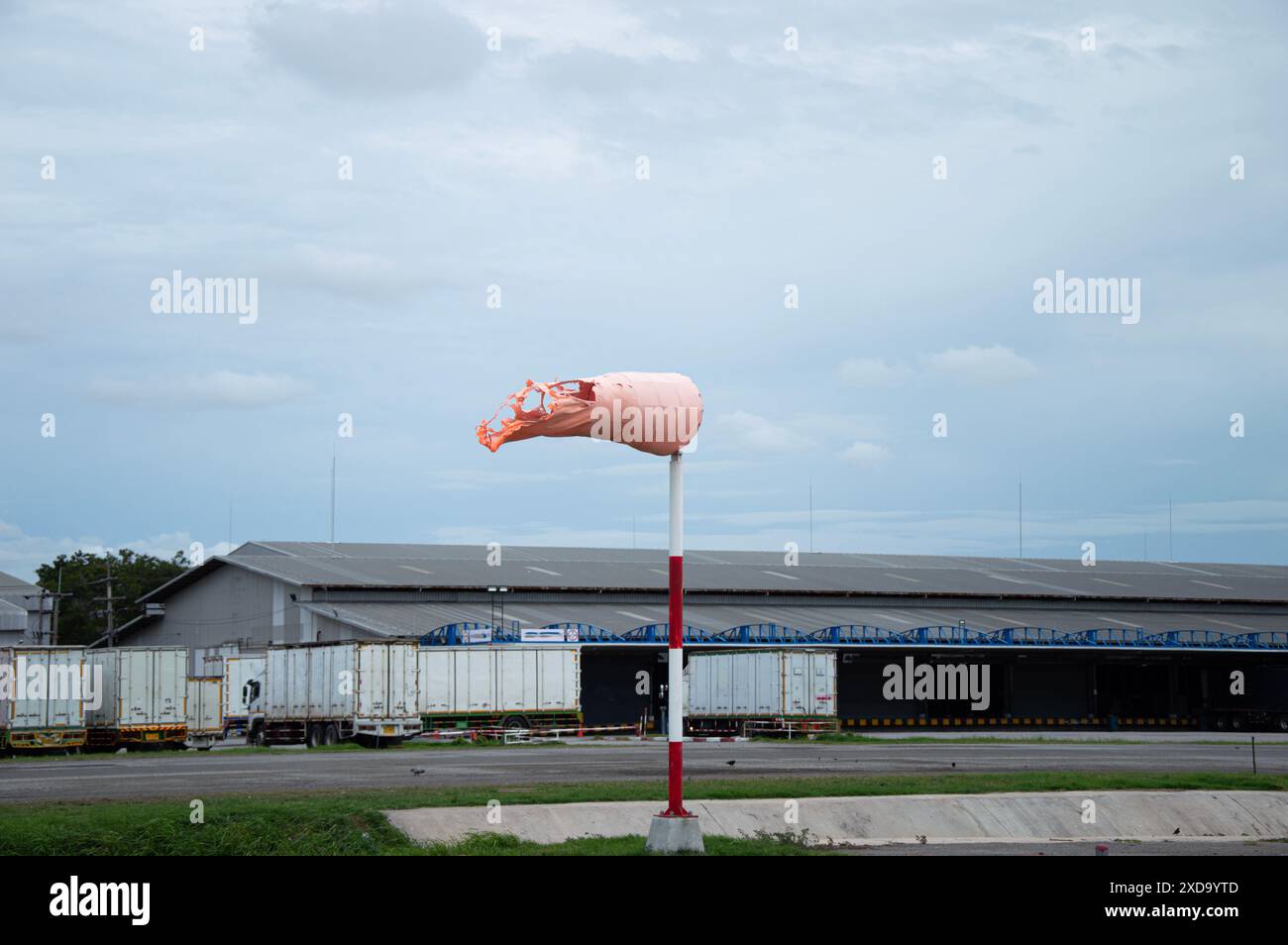 Wind sock, air field direction and wind speed and wind force signal in ...