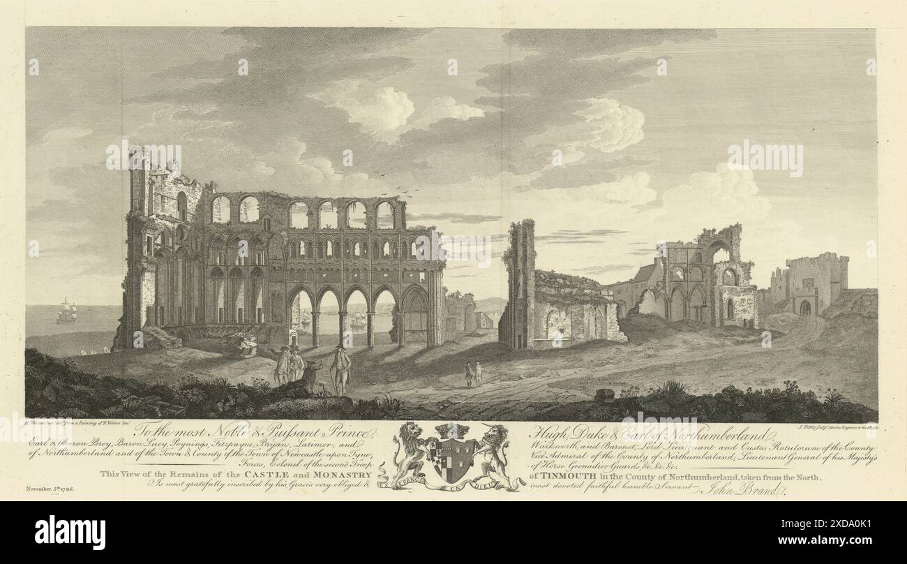 Tynemouth Priory and Castle ruins, North Shields 1789 old antique print ...