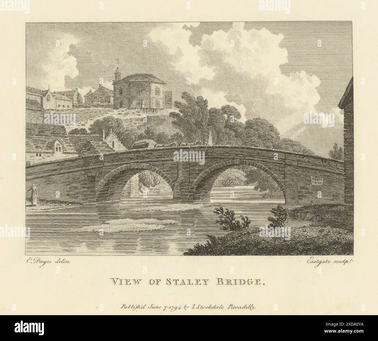 View of Staley bridge (Stalybridge), Cheshire. Aikin 1795 old antique ...