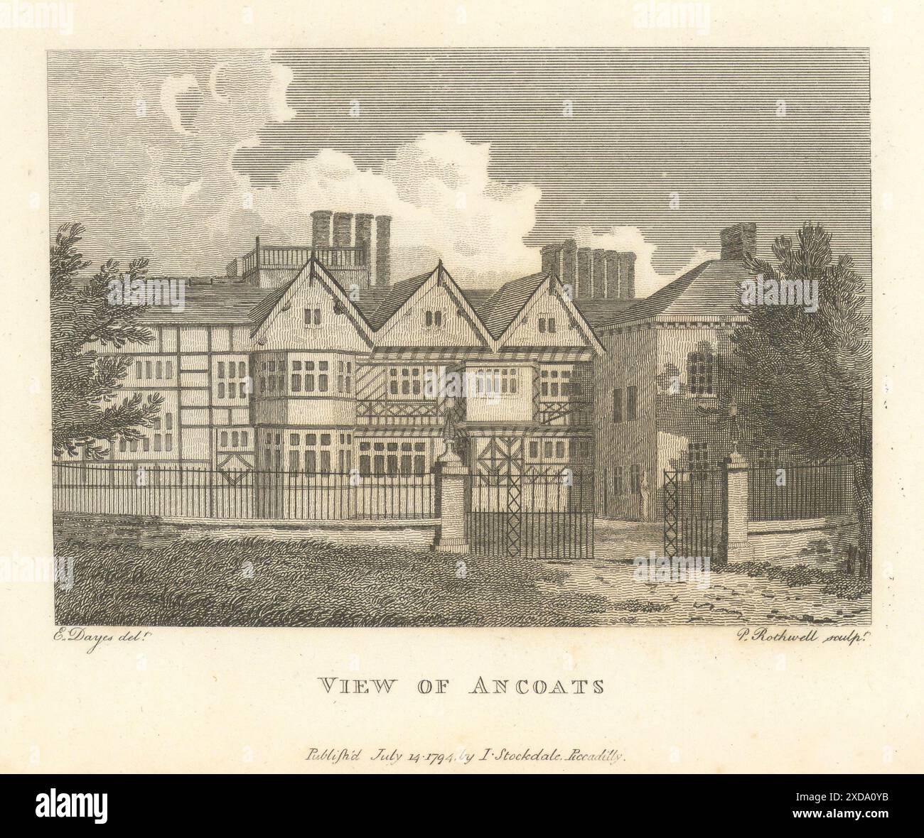 View of Ancoats Hall, Manchester. Aikin 1795 old antique vintage print ...