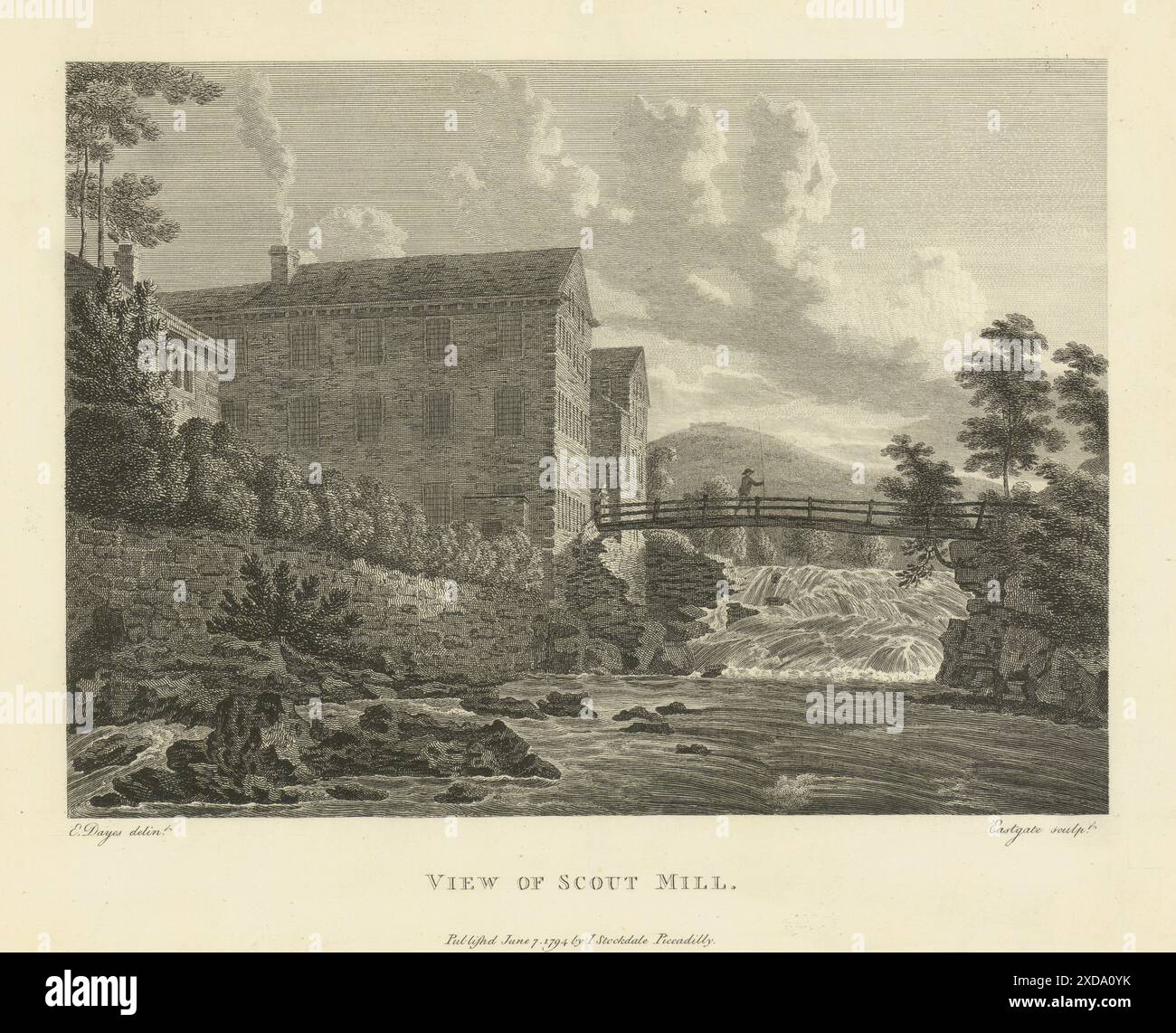 View of Scout Mill near Ashton under Lyne, Lancashire. Aikin 1795 old ...