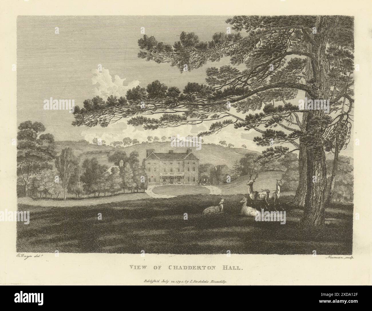 View of Chadderton Hall, Lancashire. Aikin 1795 old antique print ...