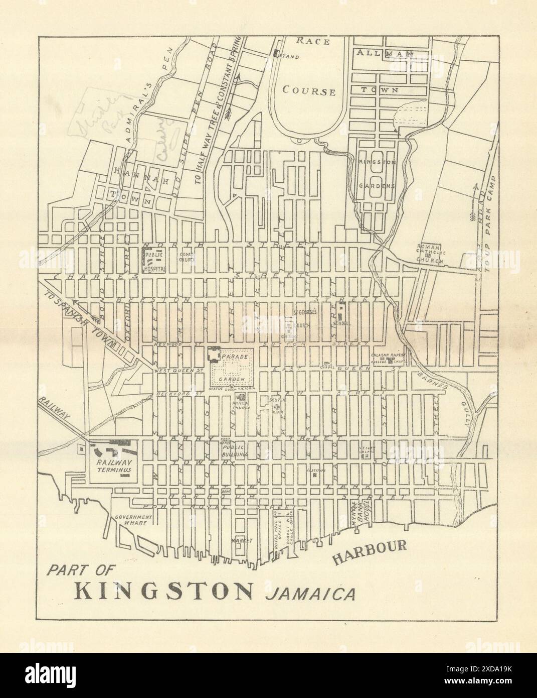 KINGSTON JAMAICA. Vintage town plan. West Indies. Caribbean 1910 old ...