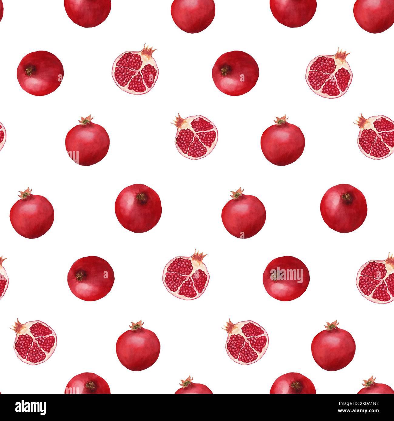 Seamless pattern with red pomegranates. Handmade watercolor ...