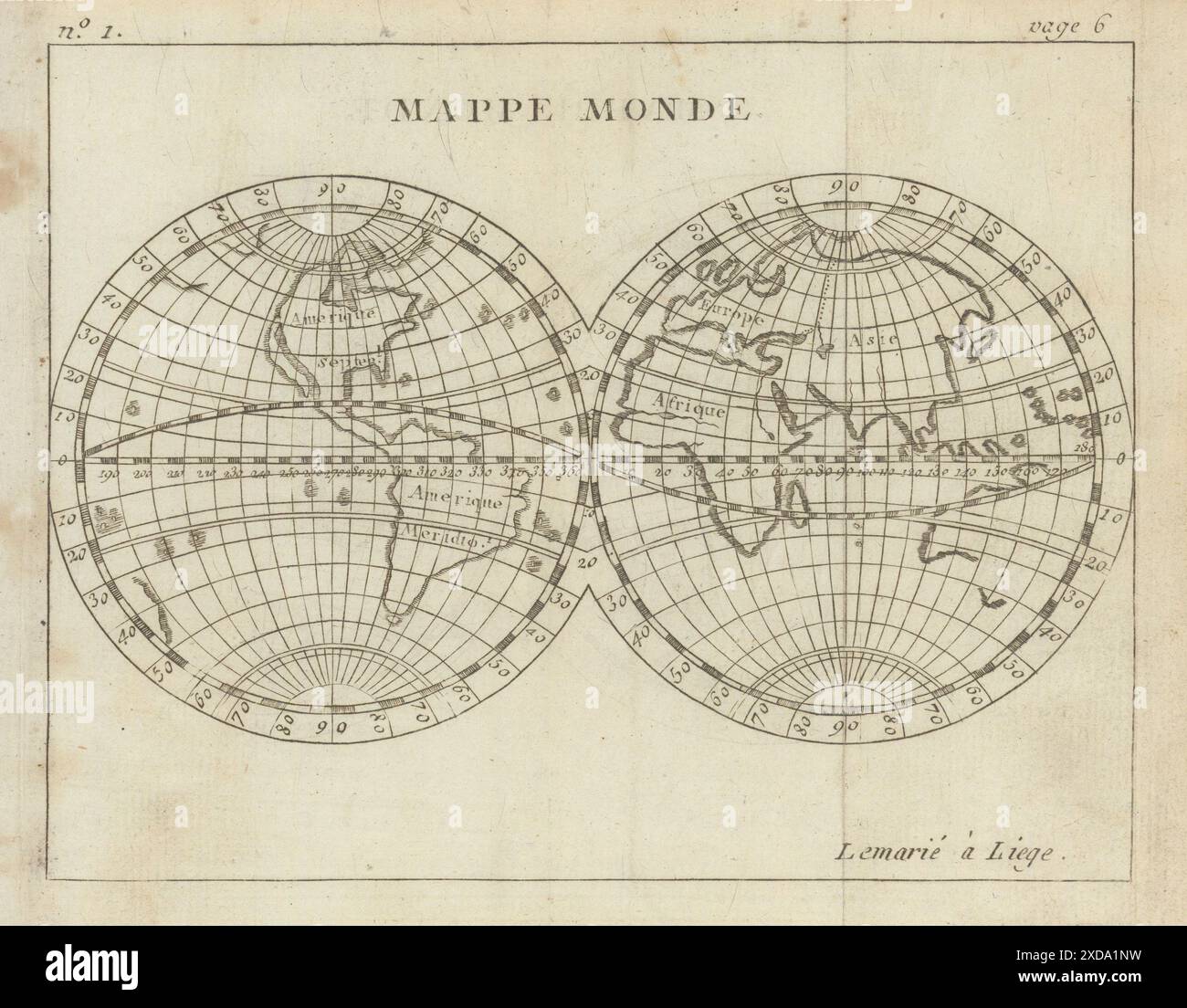 Mappe Monde. World in twin hemispheres. BUFFIER c1818 old antique chart Stock Photo - Alamy