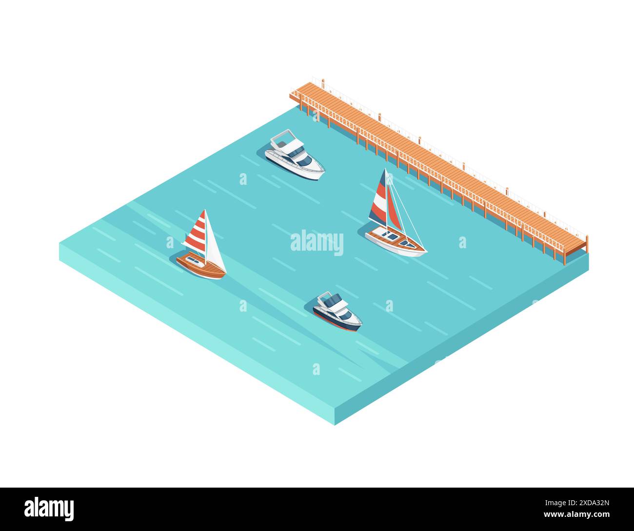 Three-dimensional isometric view showcasing marina pier sailboat and ...