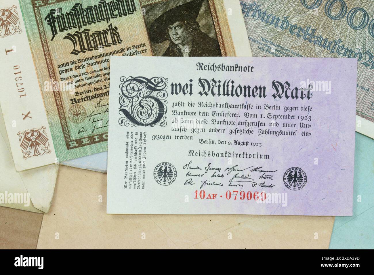 different banknotes from the period of German hyperinflation in 1922 ...