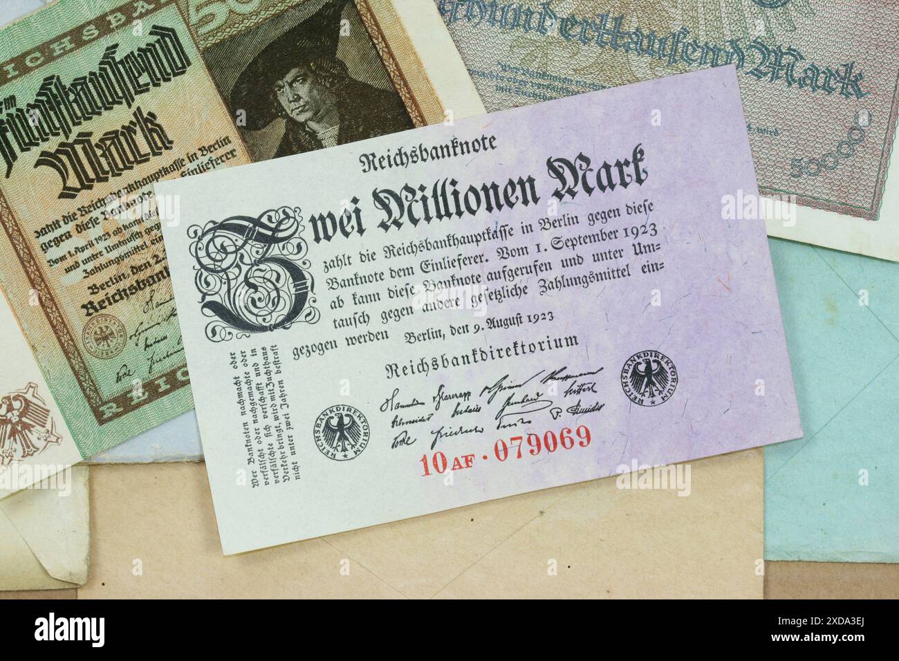 Vintage German banknotes from the Weimar Republic era, including a two ...
