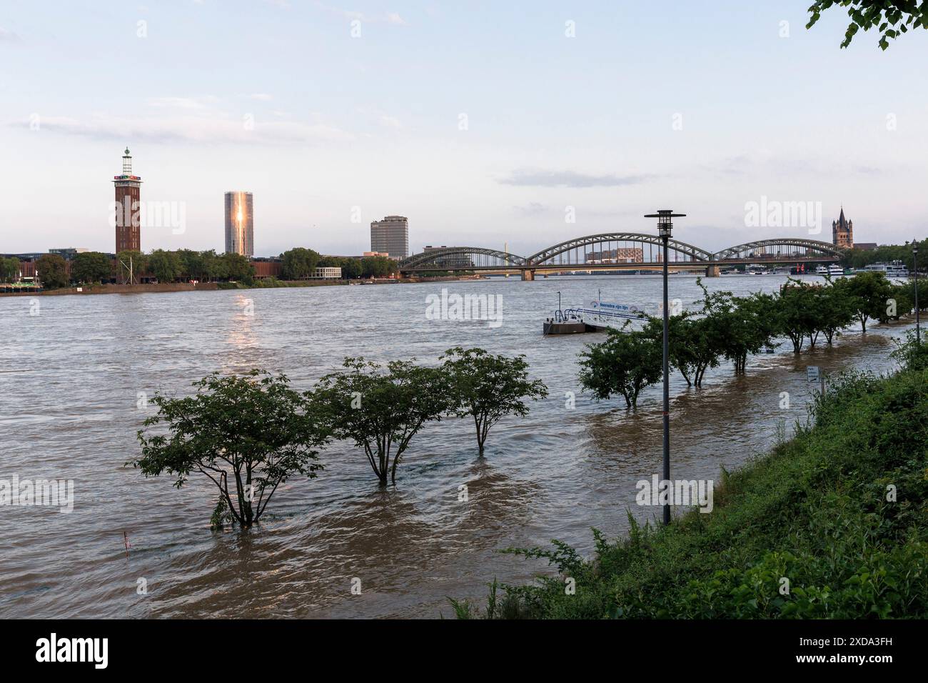Cologne, Germany, June 5th. 2024, flood of the river Rhine, left the ...