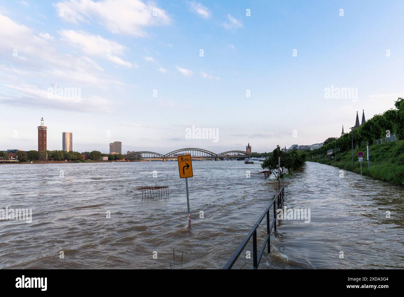 Cologne, Germany, June 5th. 2024, flood of the river Rhine, left the ...