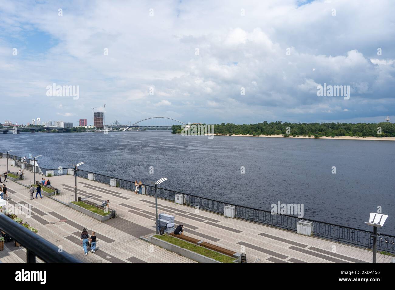 Embankment of the Dnieper River in Kyiv, Ukraine capital. River port ...