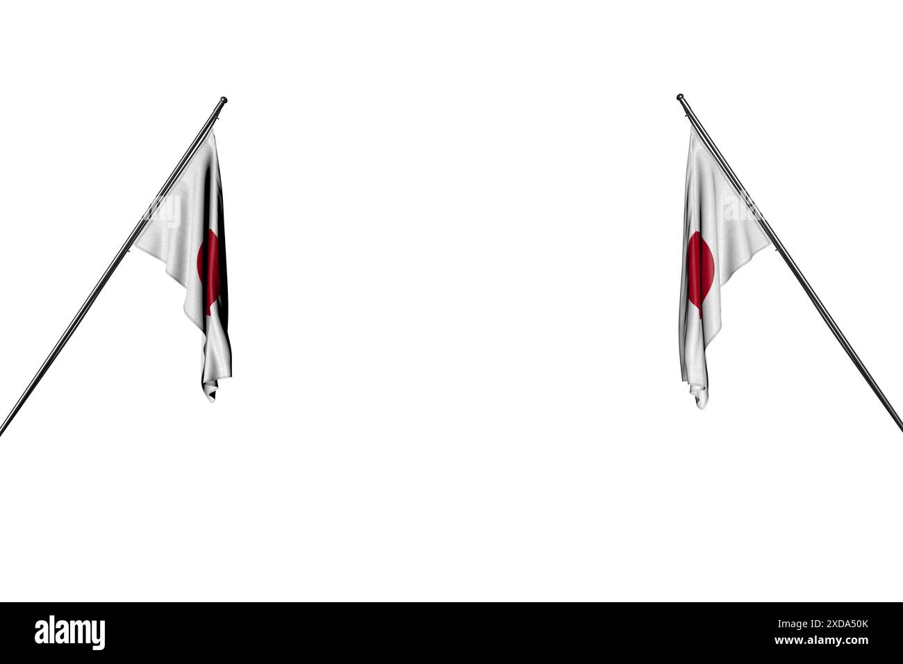 cute two Japan flags hangs on diagonal poles from two sides isolated on ...