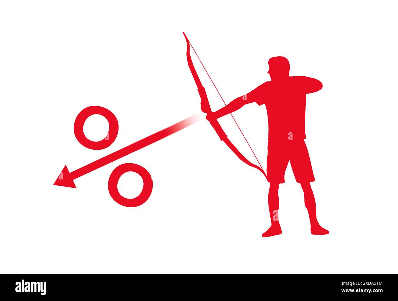 An archer releases an arrow that completes the percentage symbol with ...