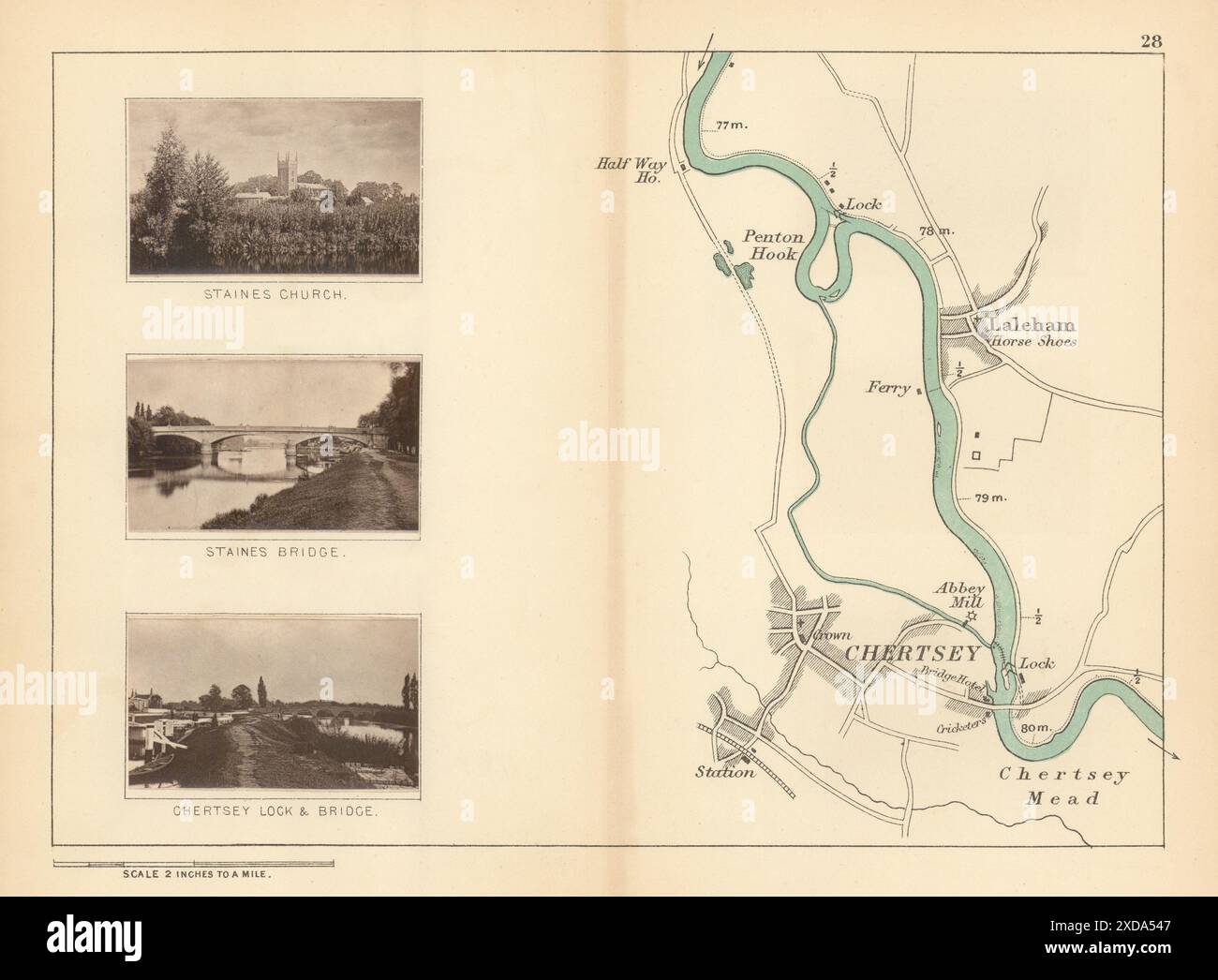 RIVER THAMES - Laleham - Chertsey. Staines Church & Bridge. TAUNT 1887 ...