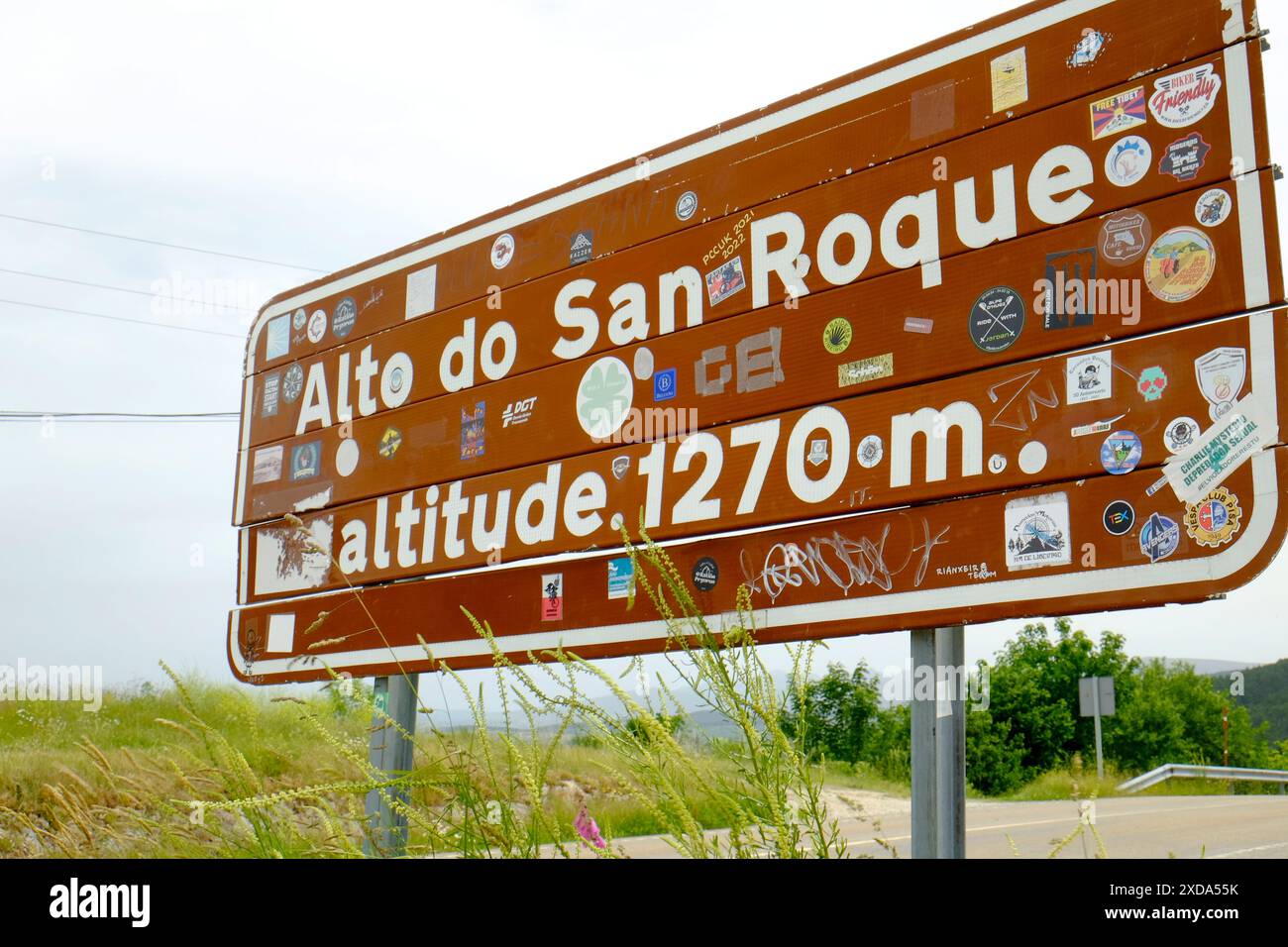Sign for Alto do San Roque on the Camino de Santiago, Spain Stock Photo ...