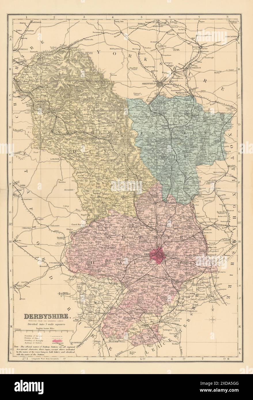 DERBYSHIRE. Antique county map by GW BACON 1884 old plan chart Stock ...