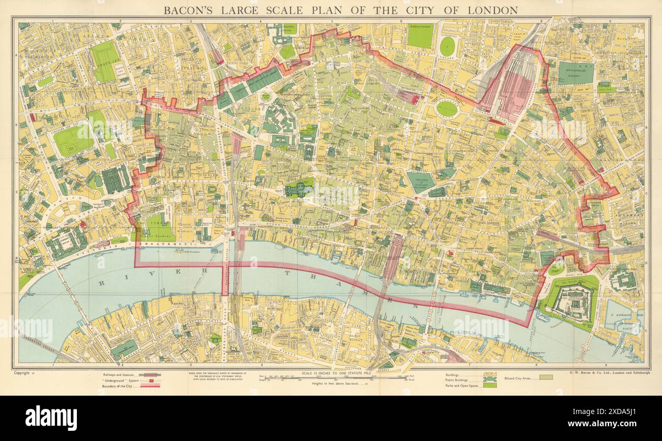 Bacon's Large Scale Plan of the City of London showing Blitz damage ...