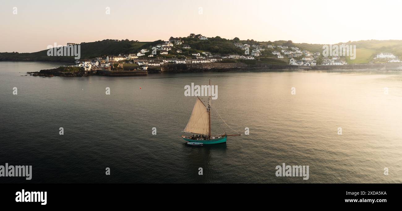 COVERACK, CORNWALL, UK - JUNE 5, 2024. Landscape view of the quaint ...