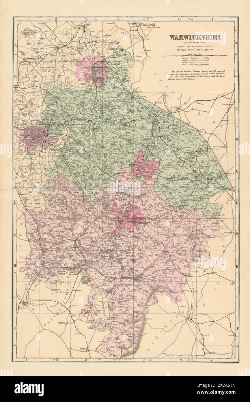 WARWICKSHIRE. Antique county map by GW BACON 1884 old plan chart Stock ...