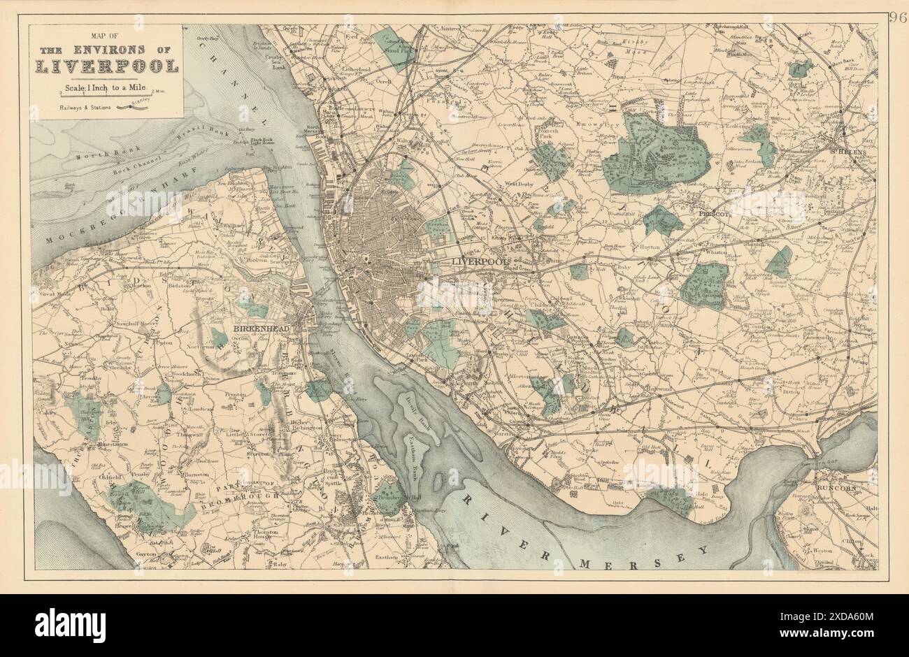 MERSEYSIDE. Liverpool Birkenhead Wirral St Helens. Antique map by GW ...