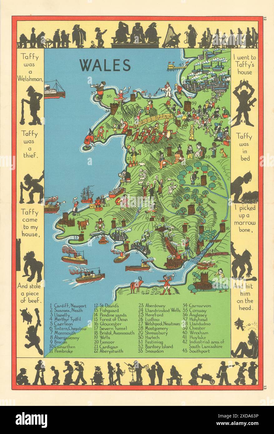 Wales pictorial map. ALNWICK 1937 old vintage plan chart Stock Photo ...