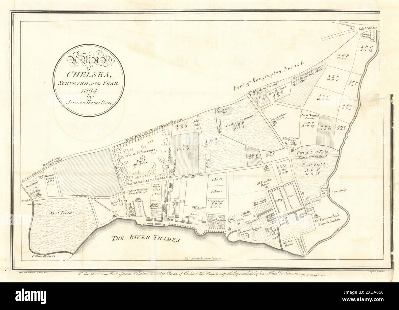 "Map of Chelsea surveyed in the year 1664 by James Hamilton". FAULKNER ...