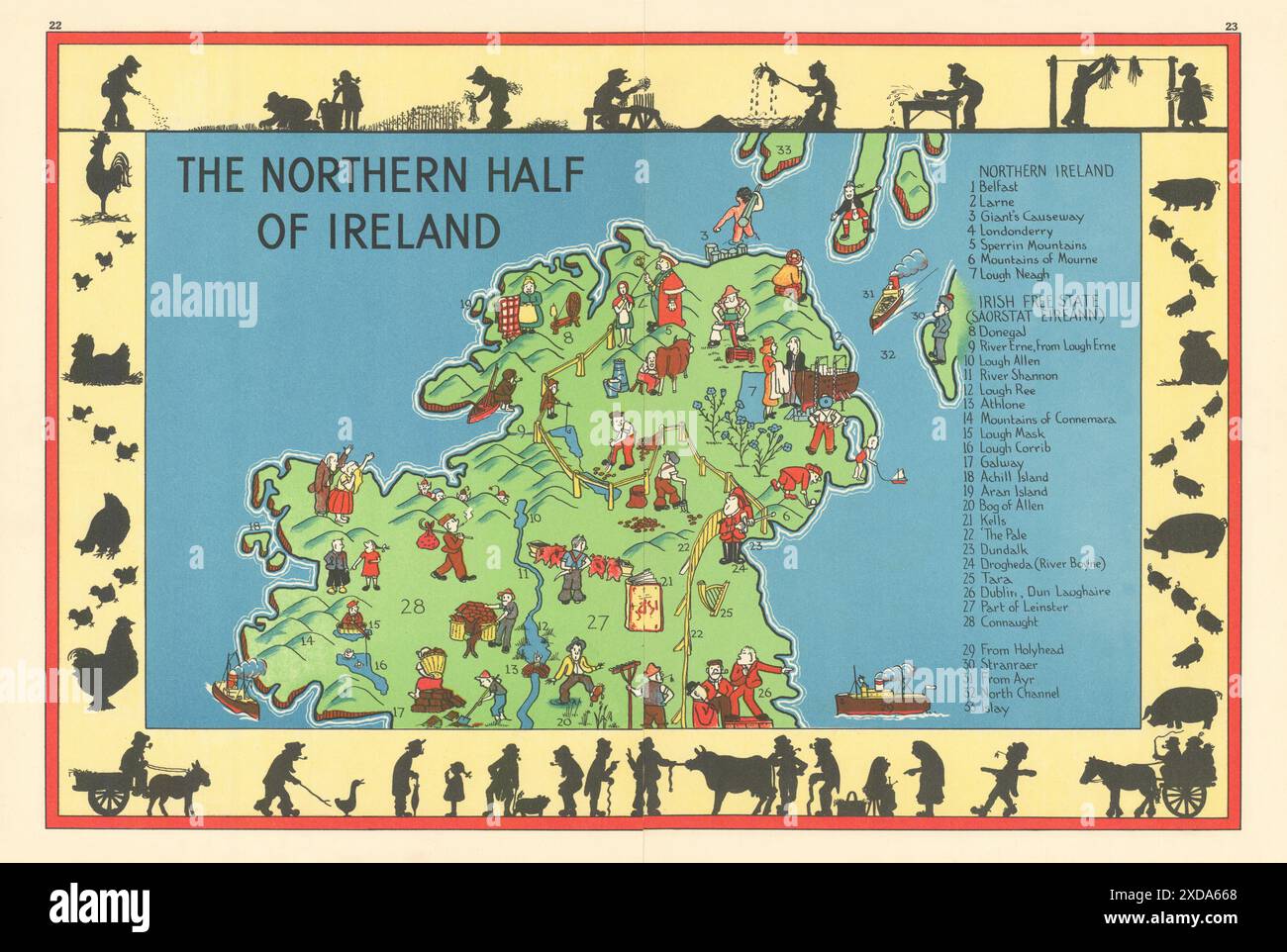 The Northern half of Ireland pictorial map. Ulster. ALNWICK 1937 old ...