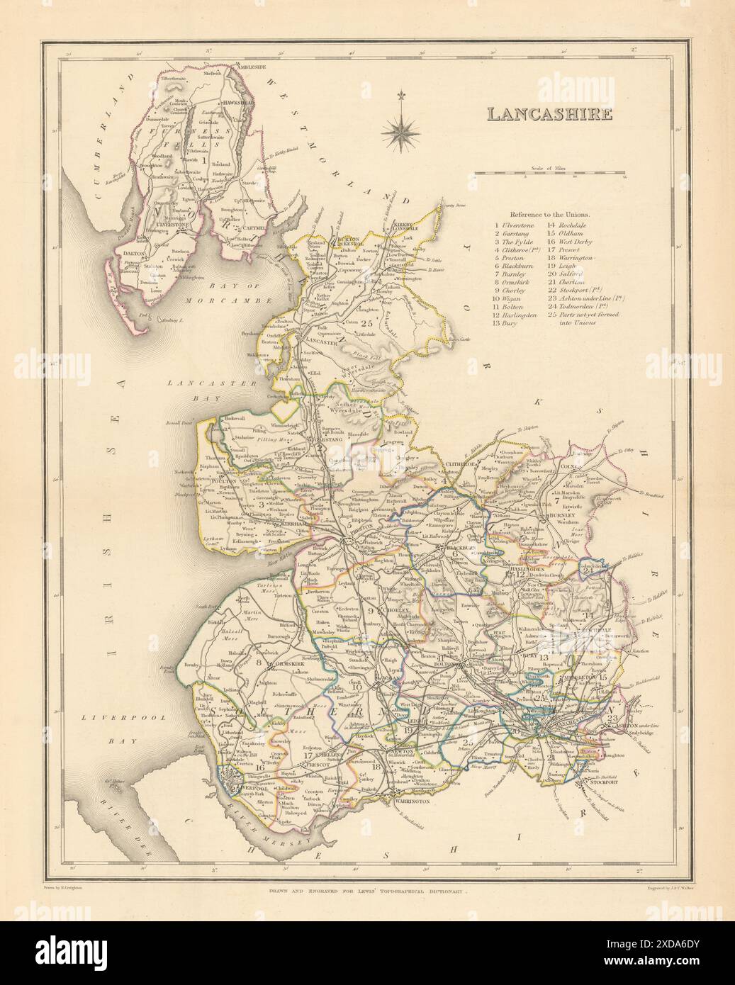 Antique county map of LANCASHIRE by Creighton & Walker for Lewis c1840 ...