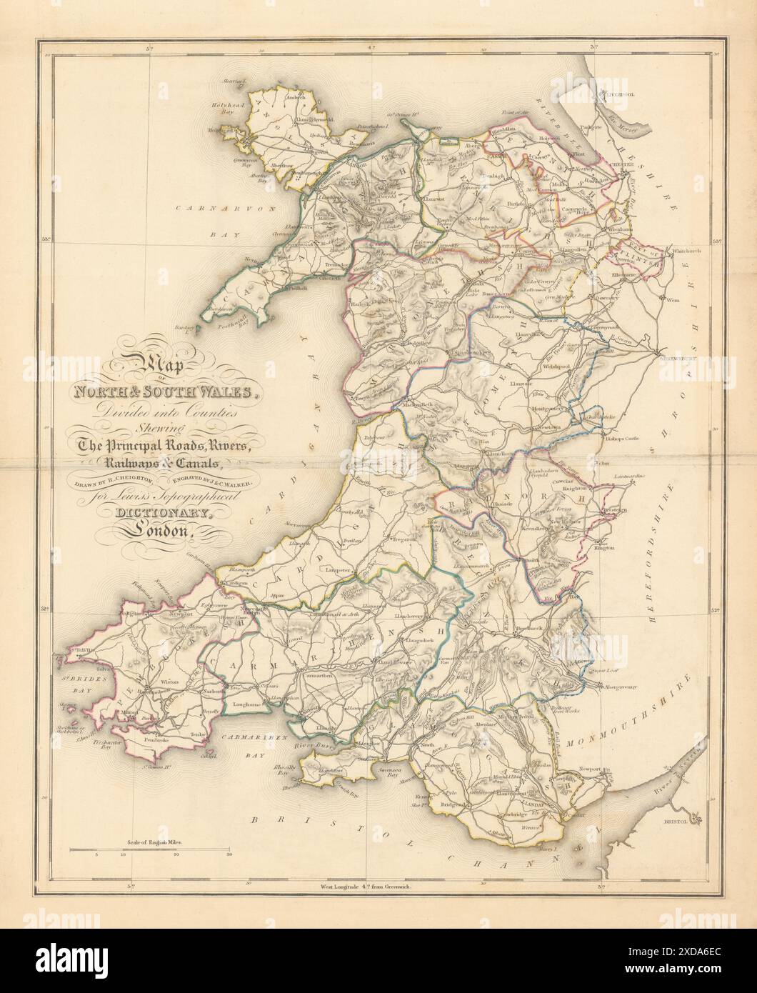 Antique county map of NORTH & SOUTH WALES by Creighton & Walker for ...