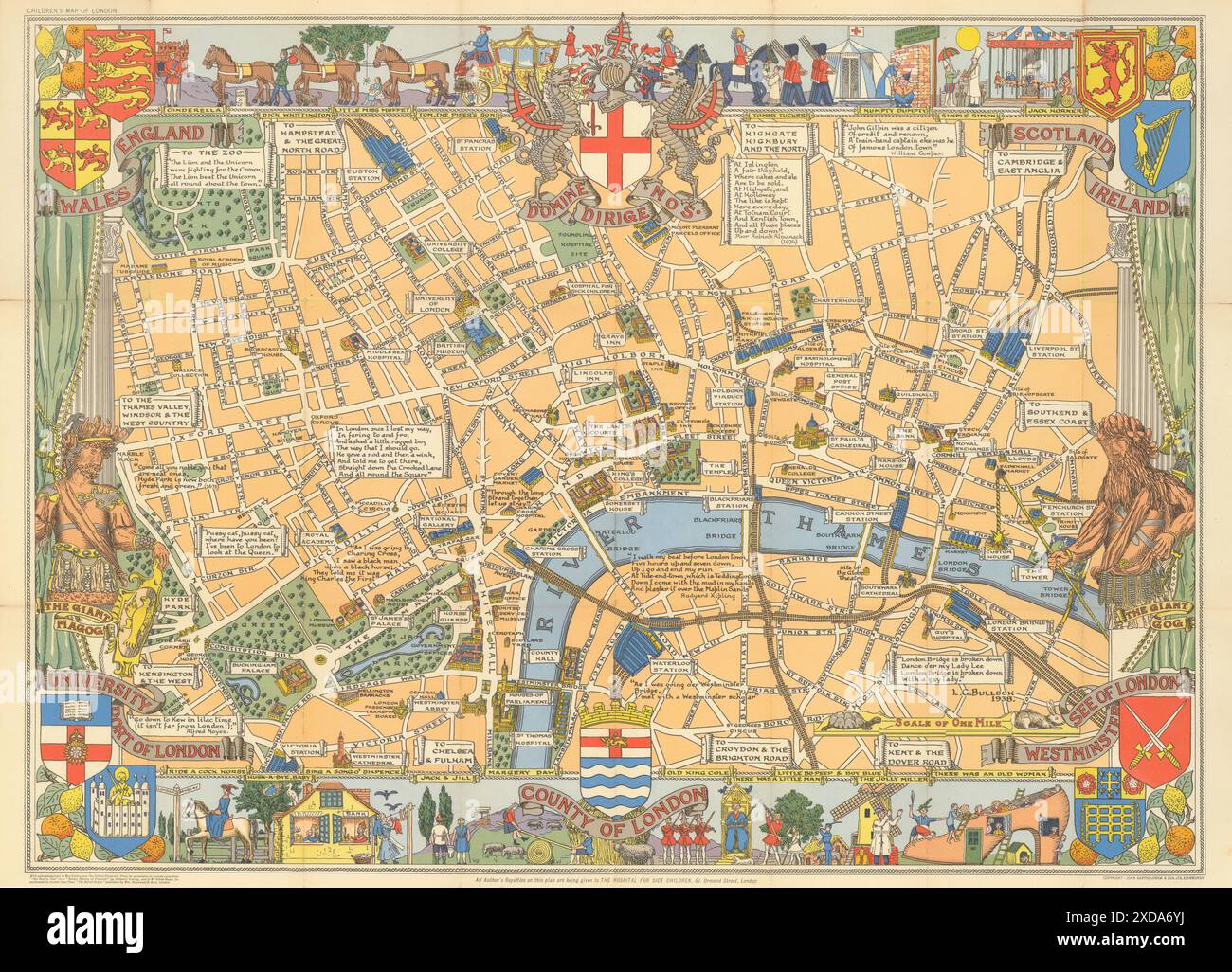 Children's Map of London. Pictorial map by John Bartholomew. 55x76cm ...