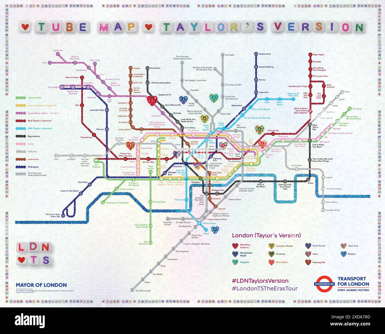 Non Exclusive: A Taylor Swift inspired London tube map. Each line is ...