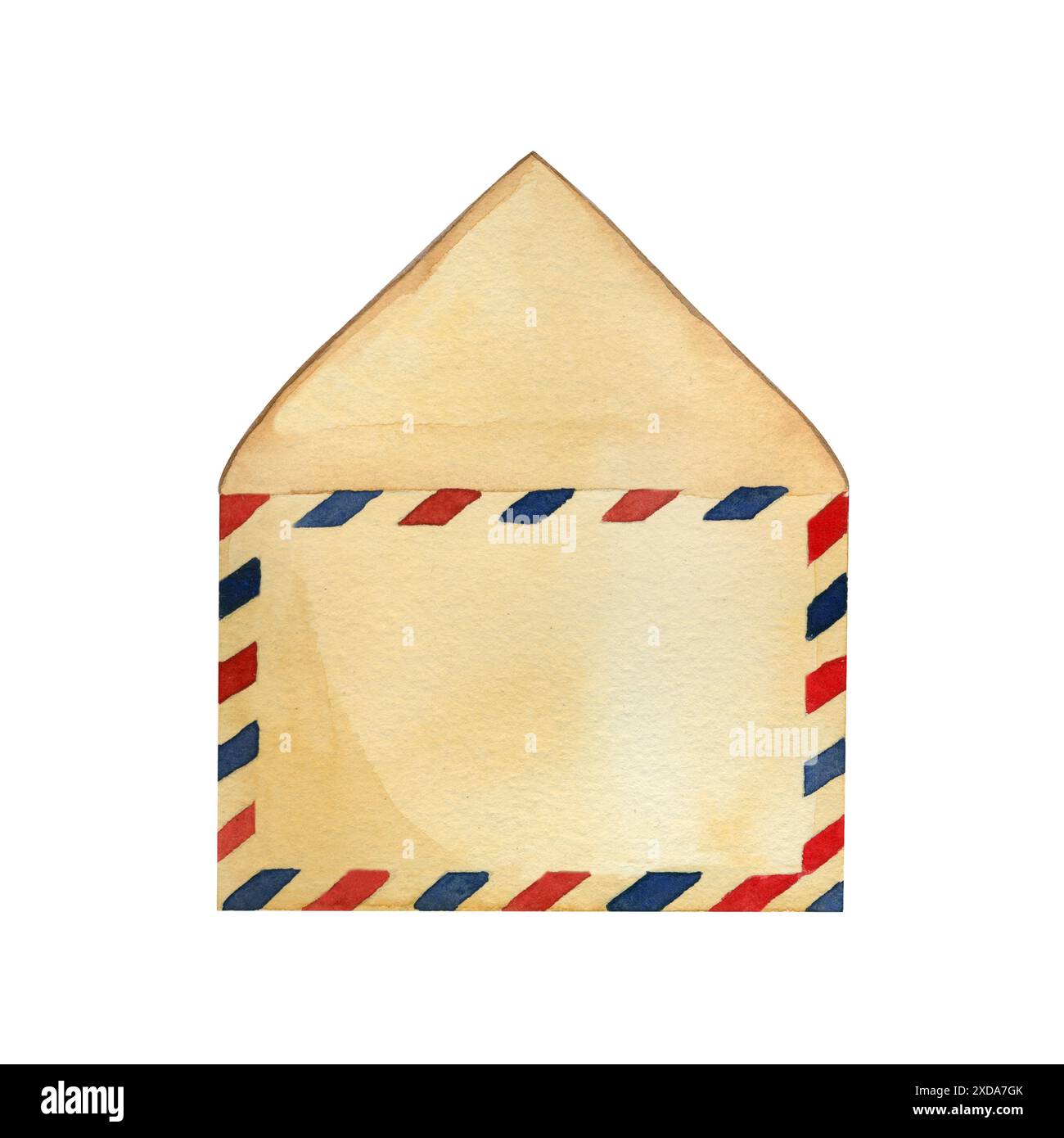 Open envelope with red and blue border, hand painted with watercolor ...