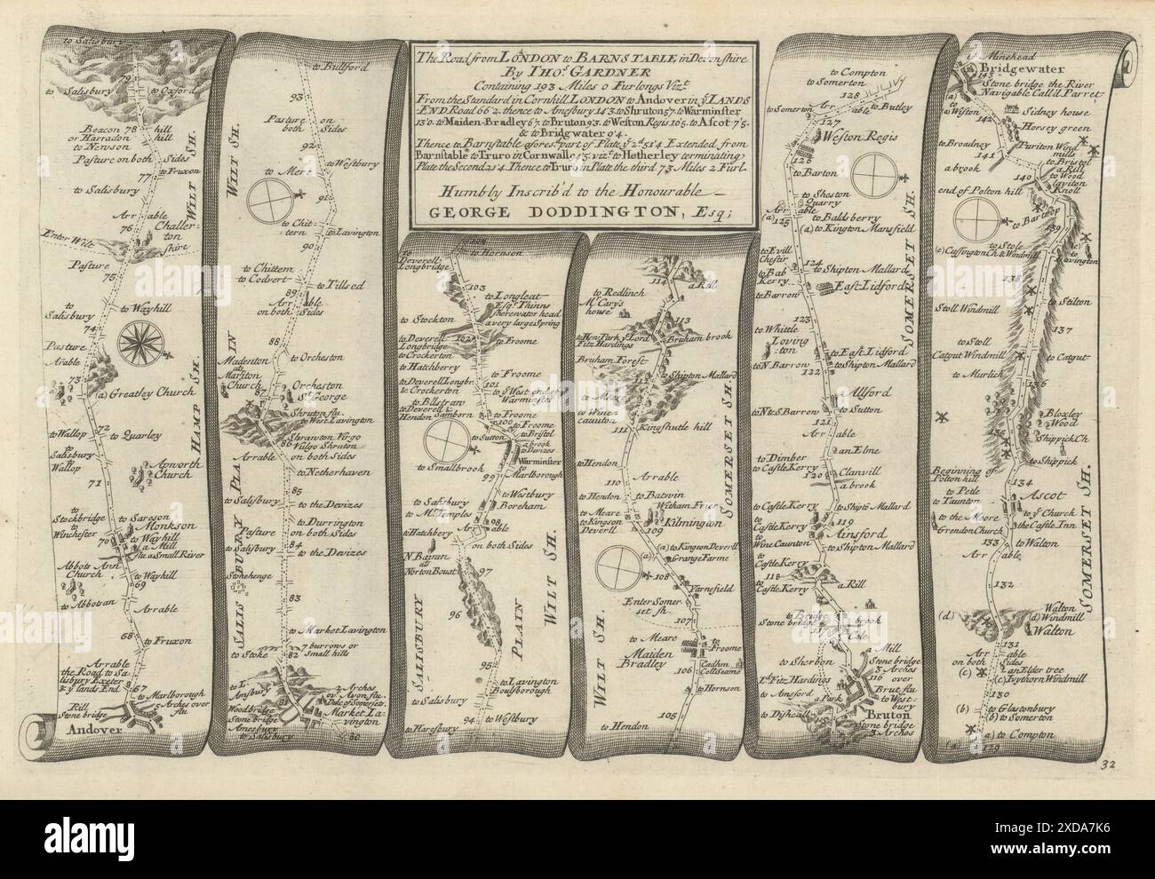 Andover-Amesbury-Warminster-Bruton-Bridgwater. GARDNER road map #32 ...