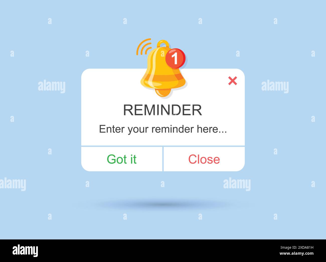 Reminder notifications page with alert bell icon in flat style. Event ...