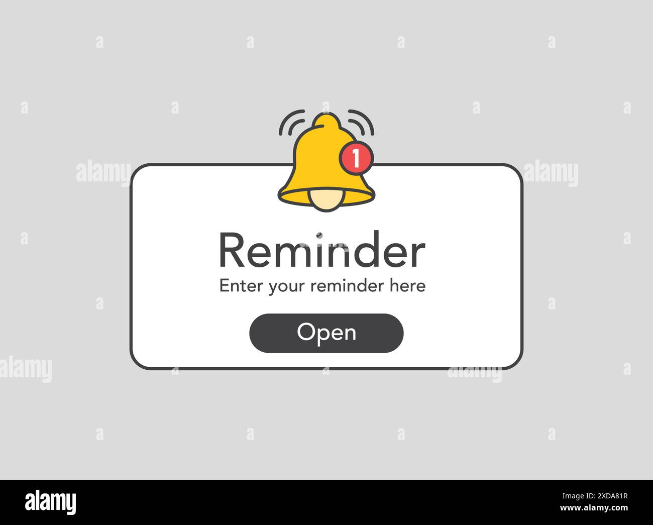 Reminder notifications page with alert bell icon in flat style. Event ...