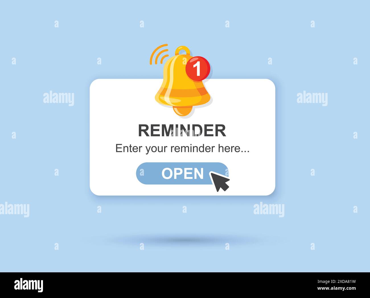 Reminder notifications page with alert bell icon in flat style. Event ...
