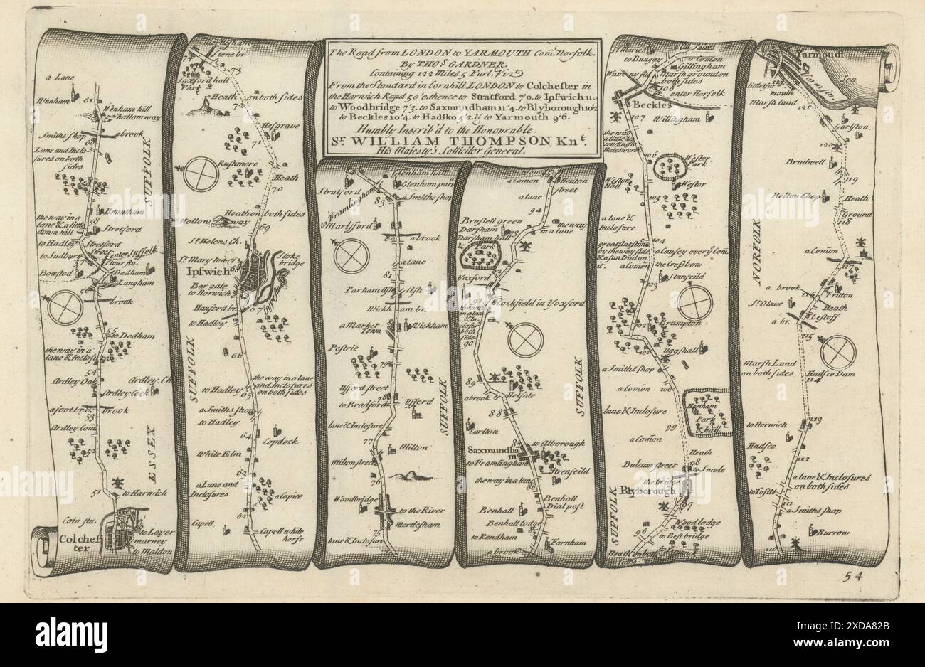 Colchester - Ipswich - Beccles - Great Yarmouth. GARDNER road map #54 ...