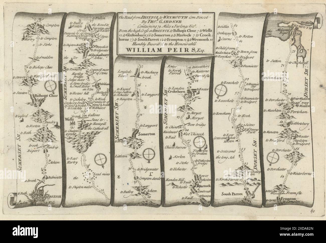 Bristol - Wells - Glastonbury - Crewkerne-Weymouth GARDNER road map #60 ...